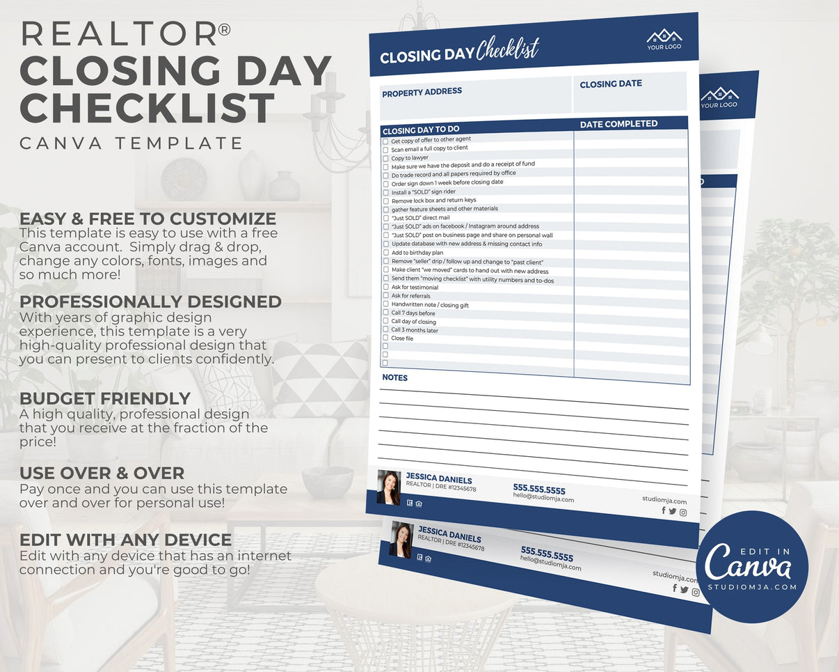 Closing Day Checklist Template – Studio MJA Real Estate Marketing