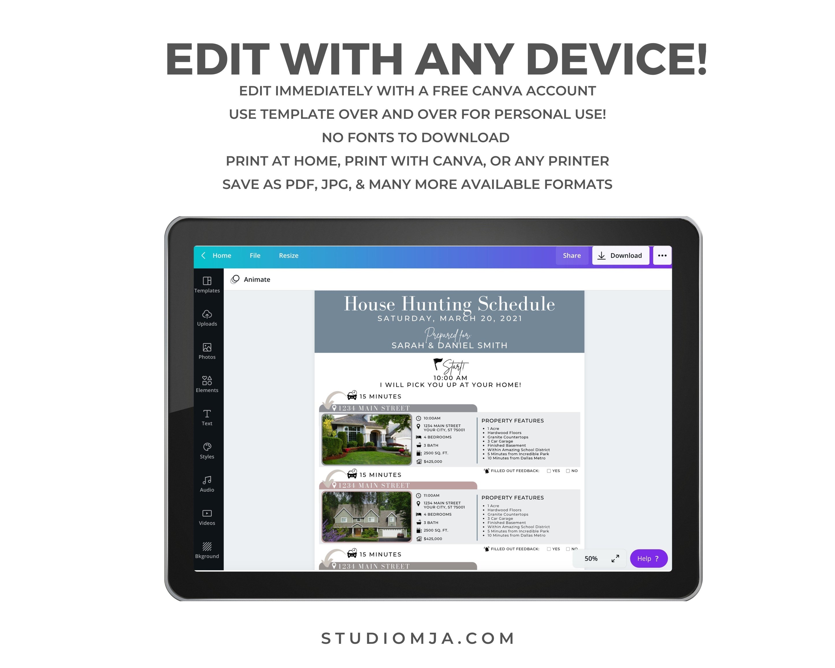 House Hunting Schedule | Real Estate Digital Template – Studio MJA Real ...