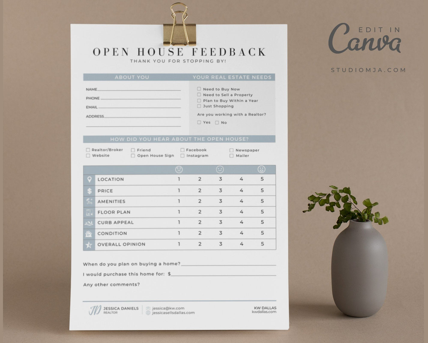 Open House Feedback | Real Estate Form Template – Studio MJA Real ...