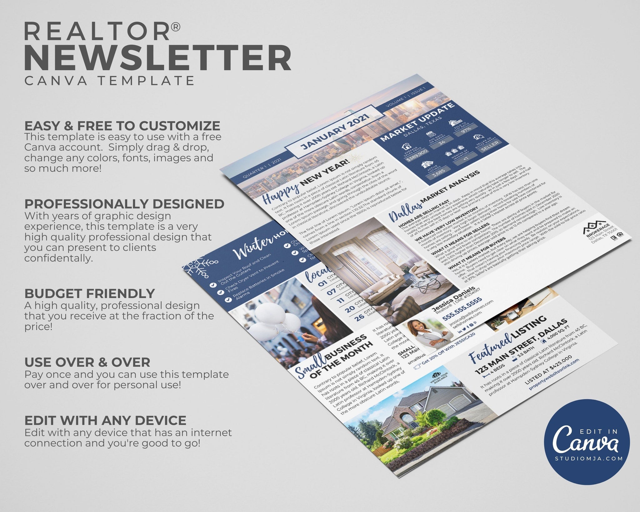Realtor Newsletter Canva Template - January – Studio MJA Real Estate ...