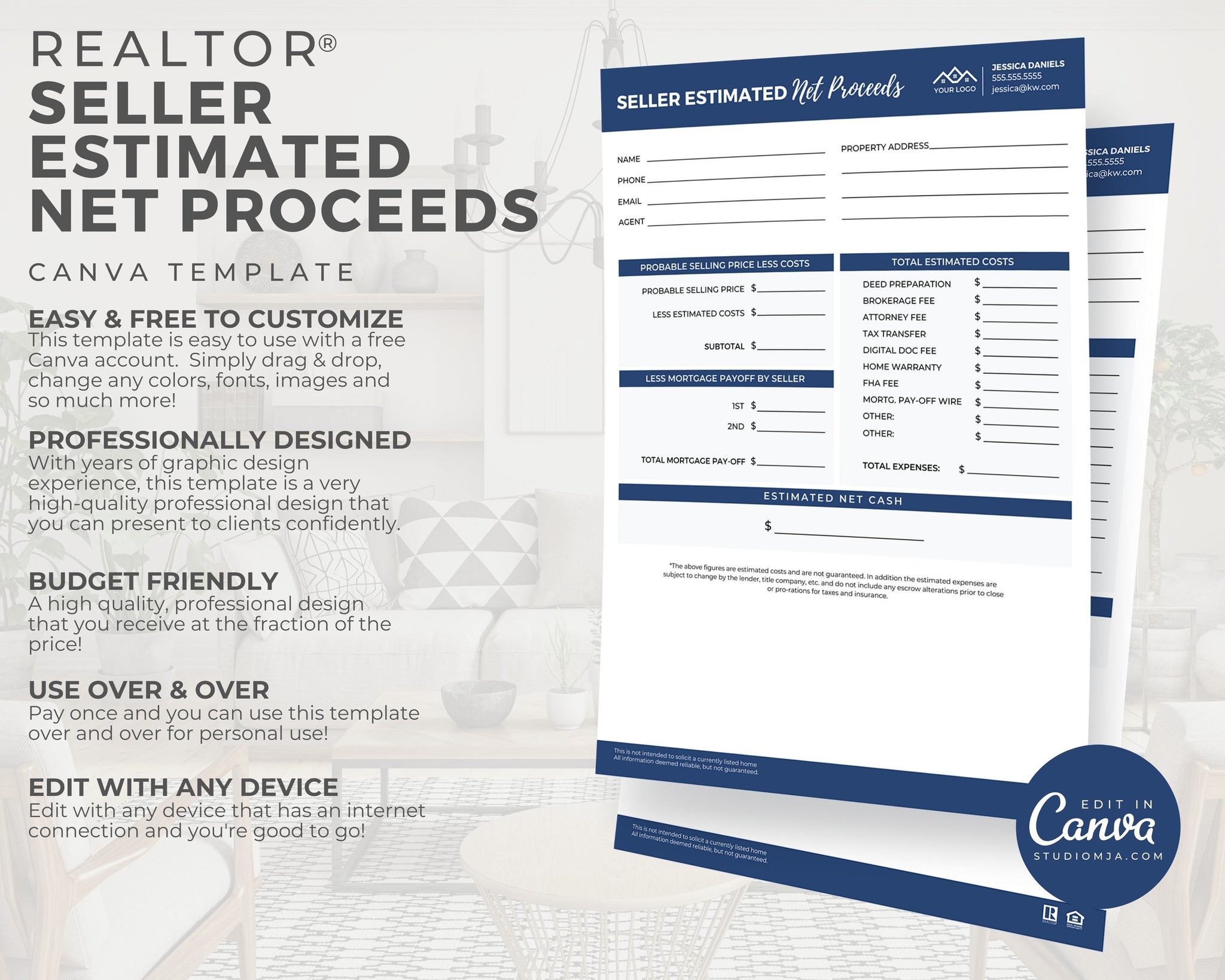 Seller Net Proceeds Form | Real Estate Template – Studio MJA Real ...