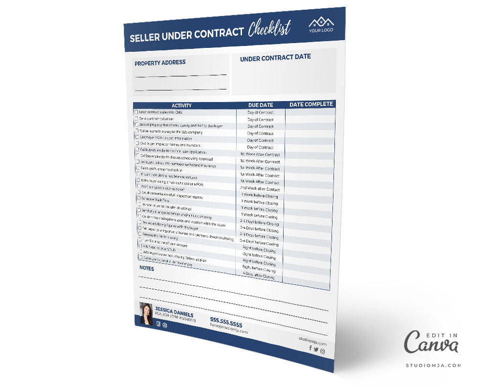 Seller Under Contract Checklist Template – Studio MJA Real Estate Marketing