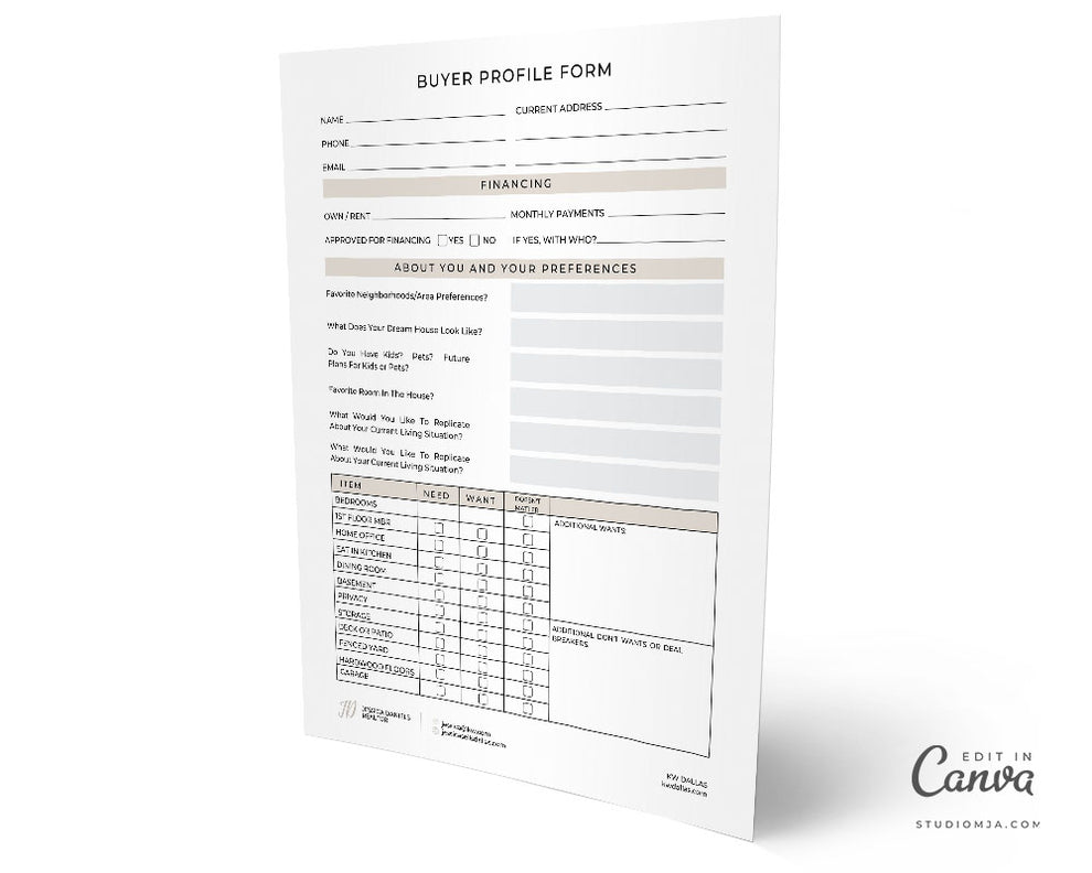 Buyer Profile Form | Real Estate Template – Studio MJA Real Estate ...